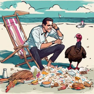 Image Ai Generator — Hunter Biden and a turkey snorting cocaine a beach